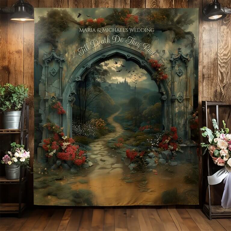 Personalised Wedding Arch Dracula Castle Gothic Photo Booth Backdrop ...